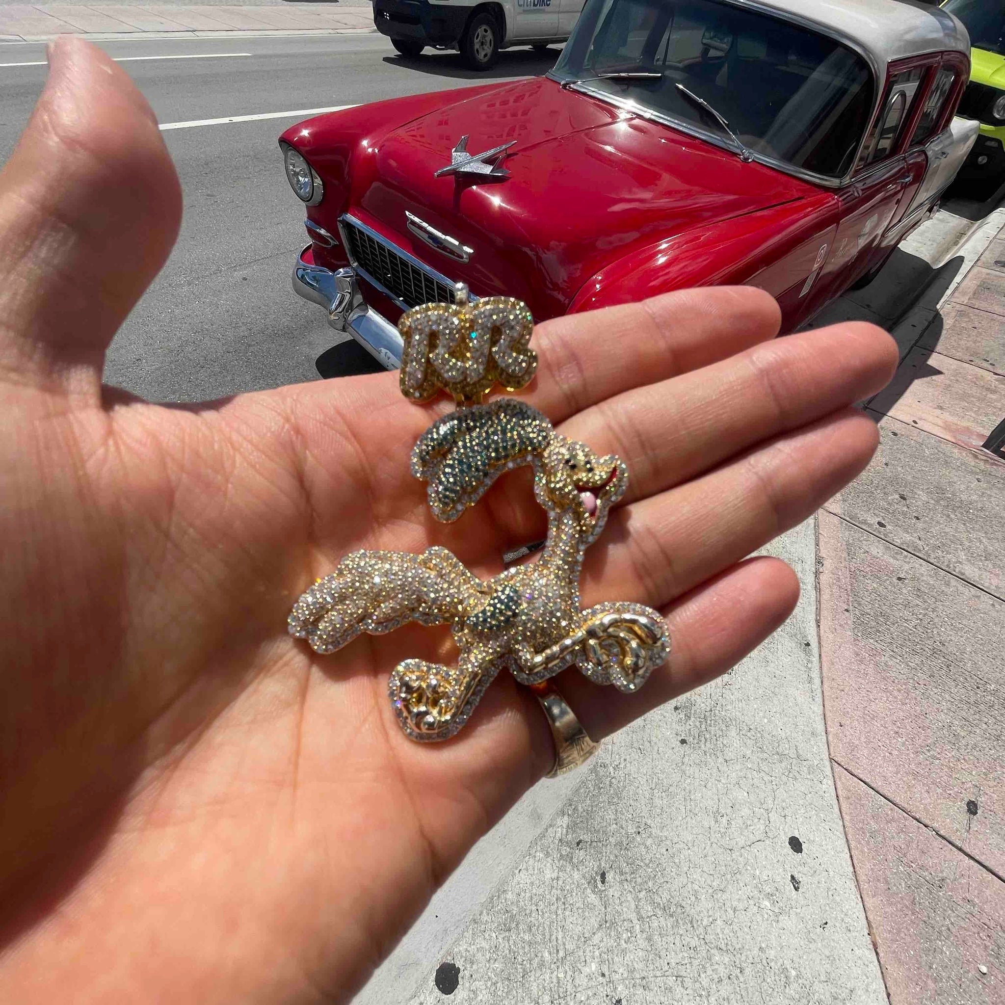 Dazzling 14K Gold Road Runner Custom Pendant – Iced Bust Down