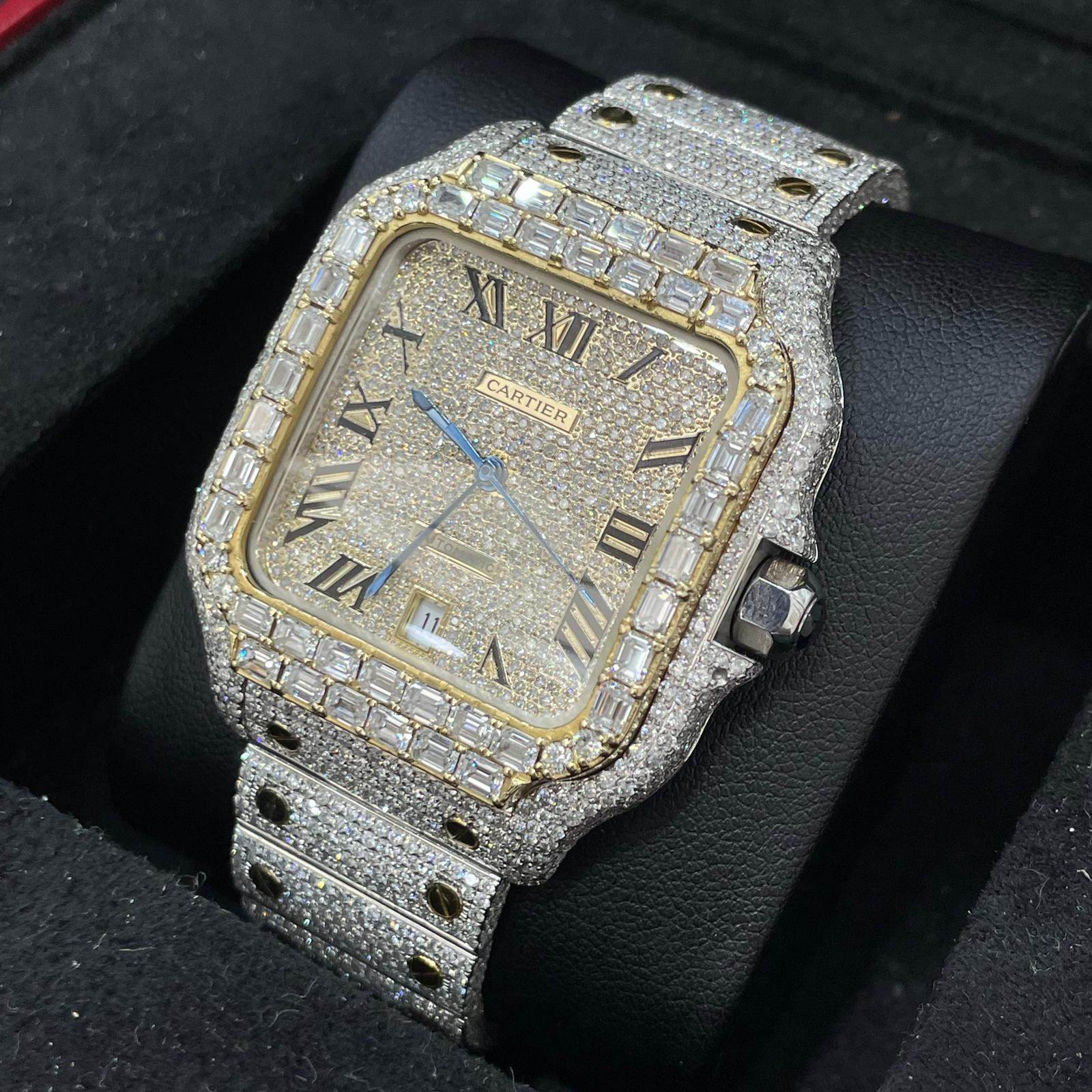 Two Tone 41mm Iced Out Cartier Watch | Baguette Bezel | 25 CTS VS1