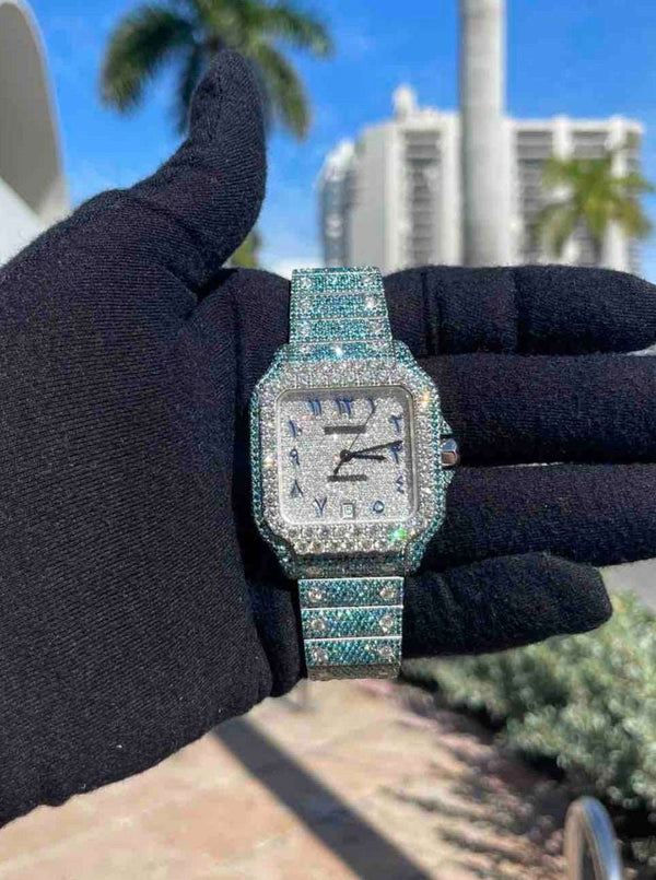Iced Out Cartier Watch 41mm Blue Diamonds | Natural 25CTS VS1💎