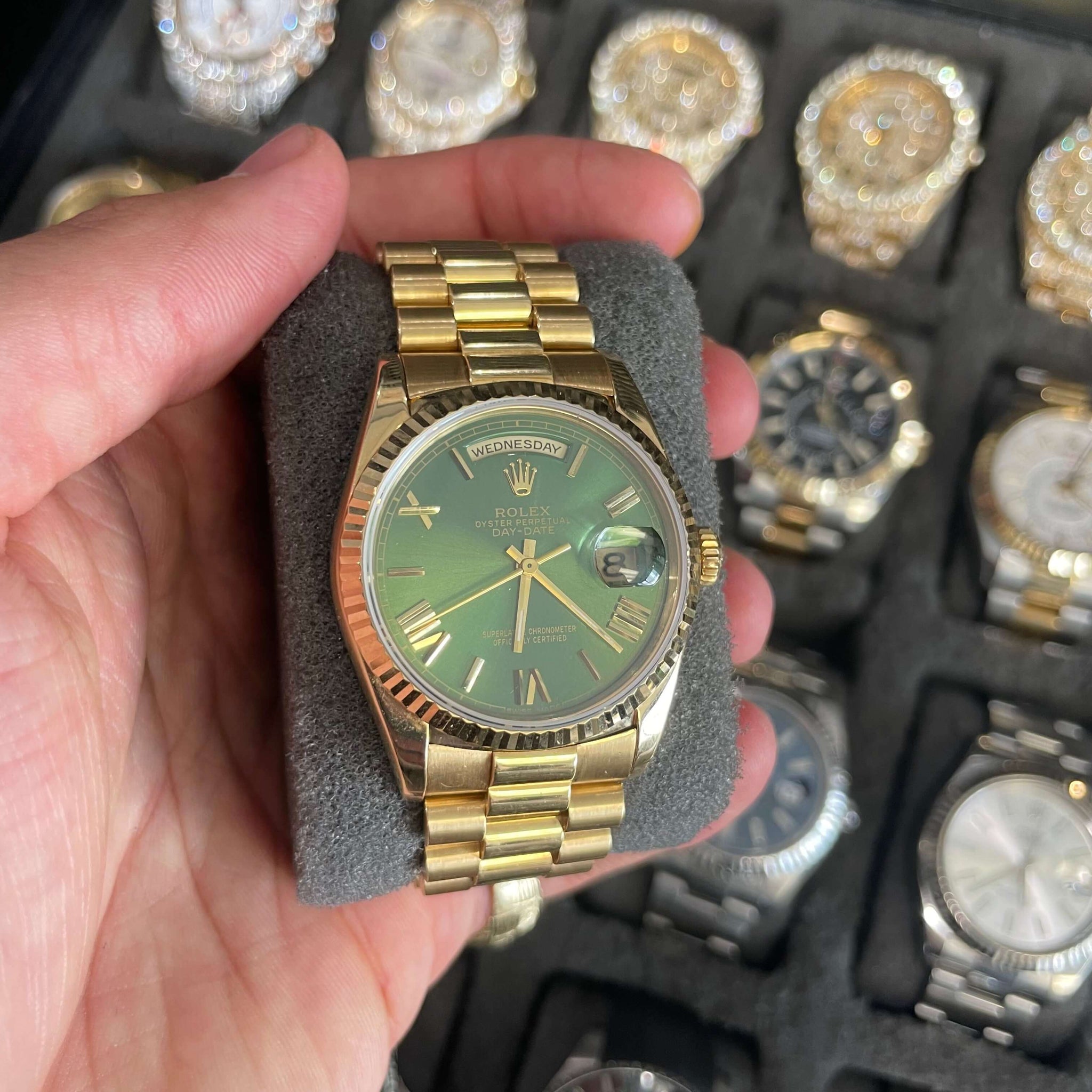 36mm Rolex Day Date Green Dial