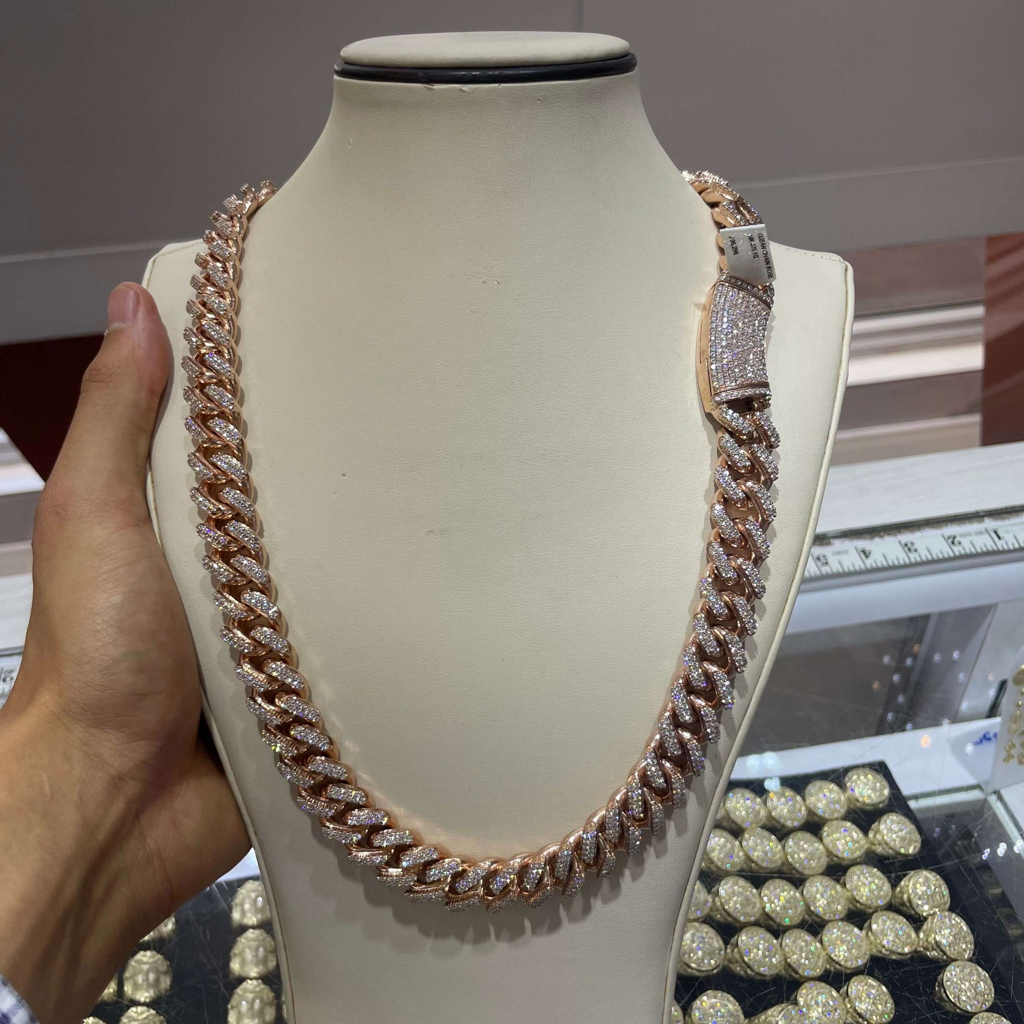 Rose Gold Iced Cuban Chain 14k