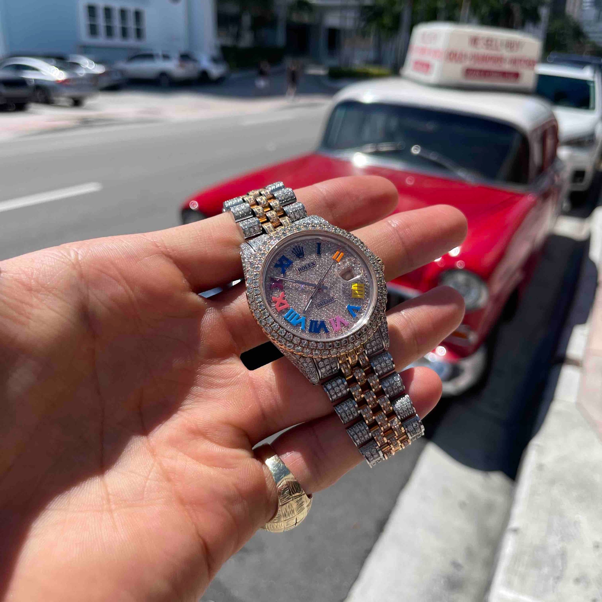 Bust Down Rolex Rainbow Datejust 36mm Watch