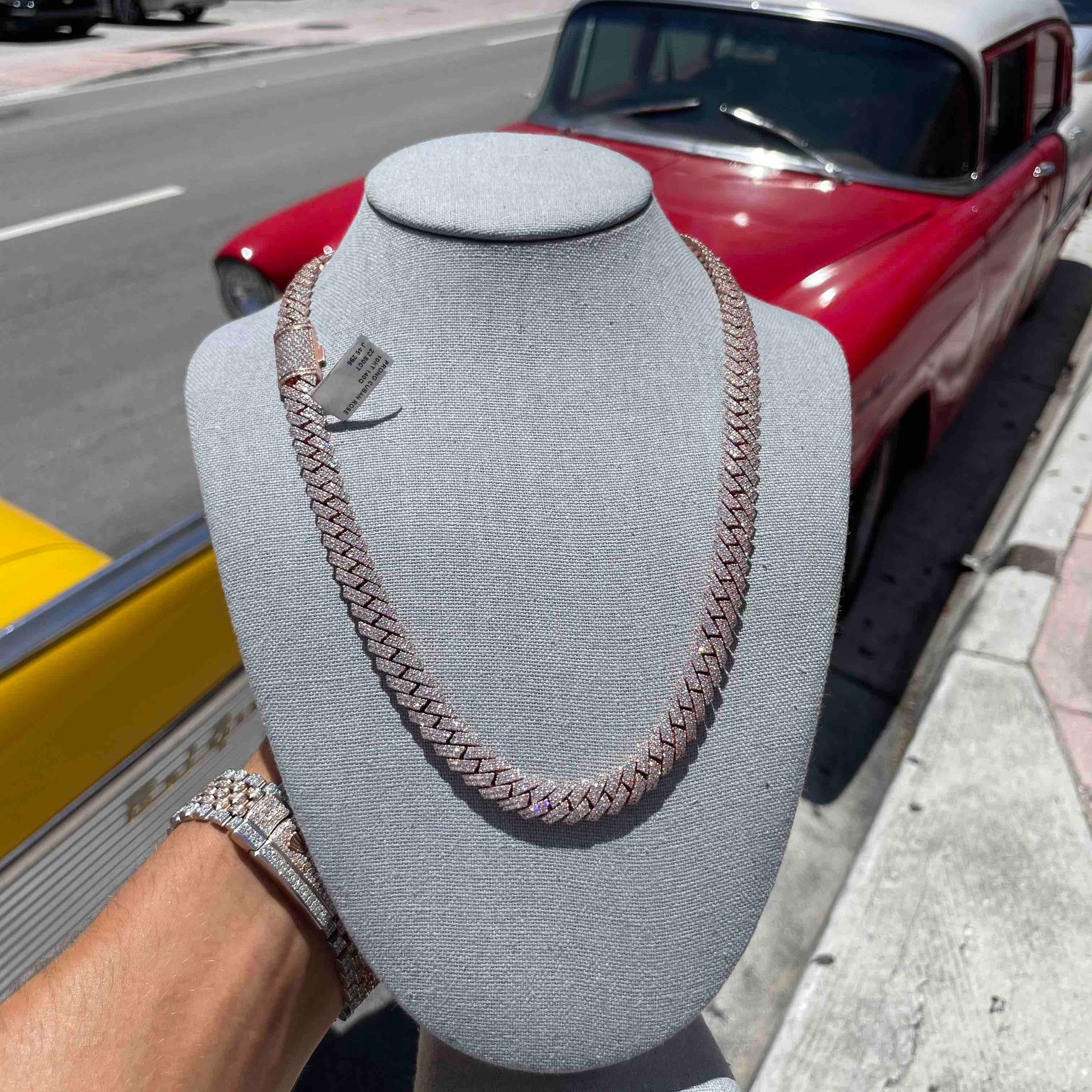 Beautiful Latest 10k ICED ROSE GOLD MIAMI BUSTDOWN CUBAN LINK