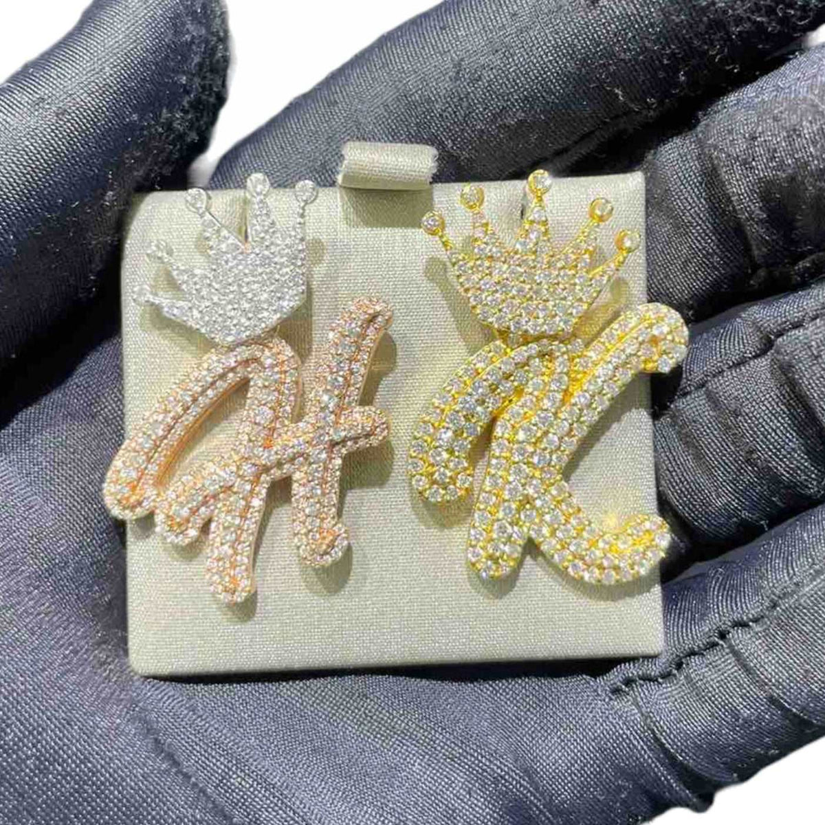 14k Bust Down Cursive Initial "Iced Out Pendant"