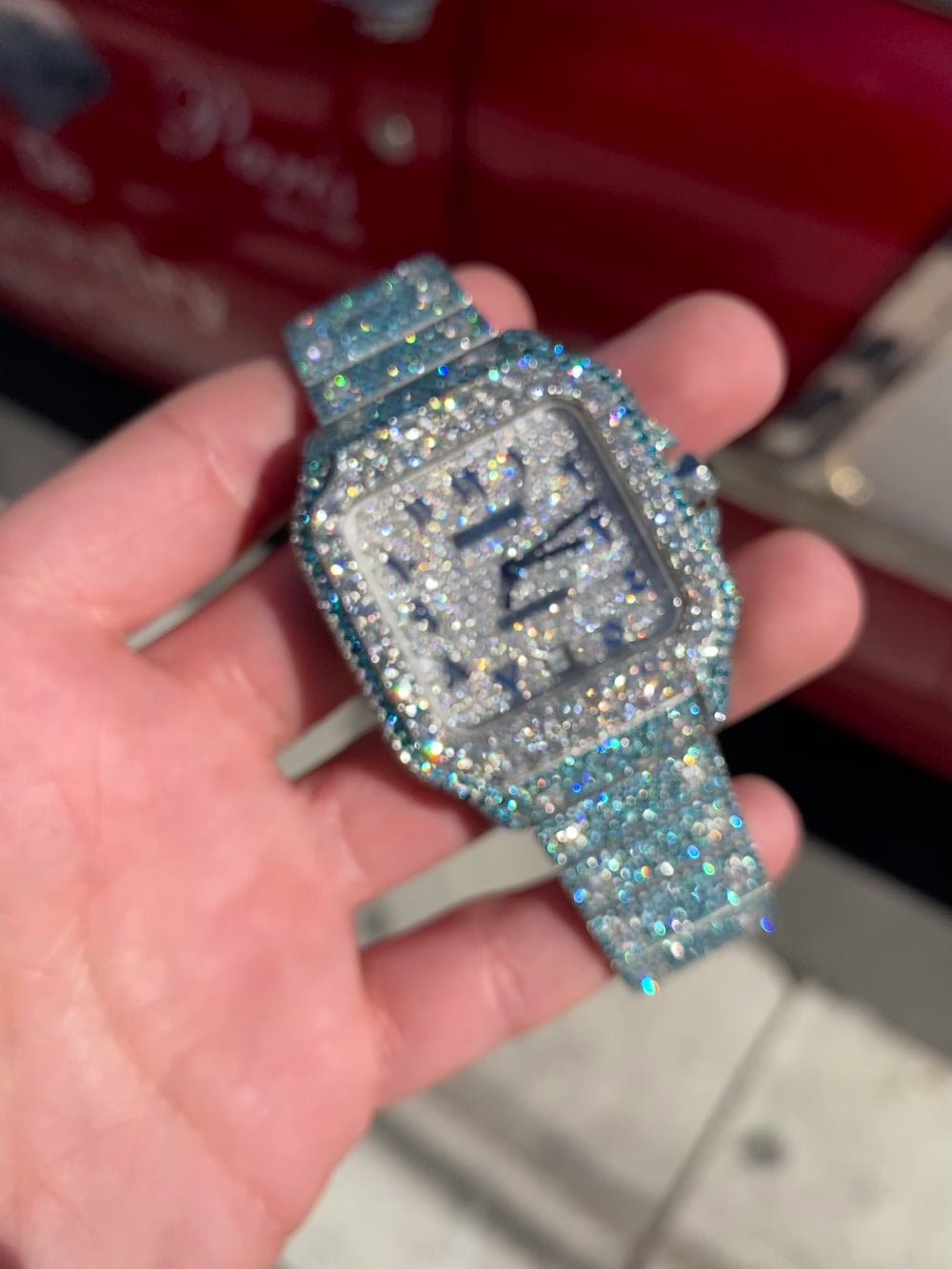 Iced Out Cartier Watch 41mm Blue Diamonds | Natural 25CTS VS1💎