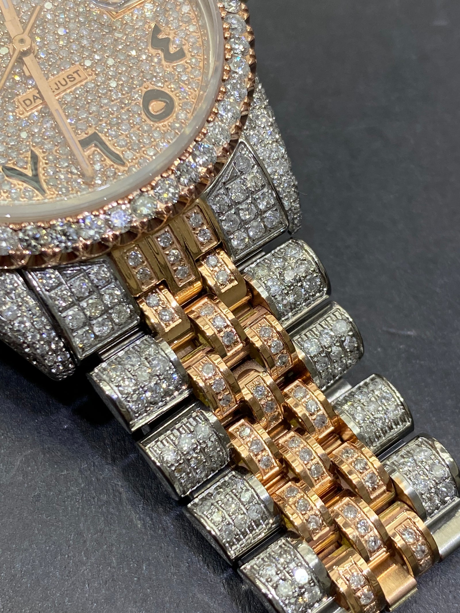 Busted Down Rolex Rose Gold 36mm Watch w/ Arabic Dial with Jubilee ...
