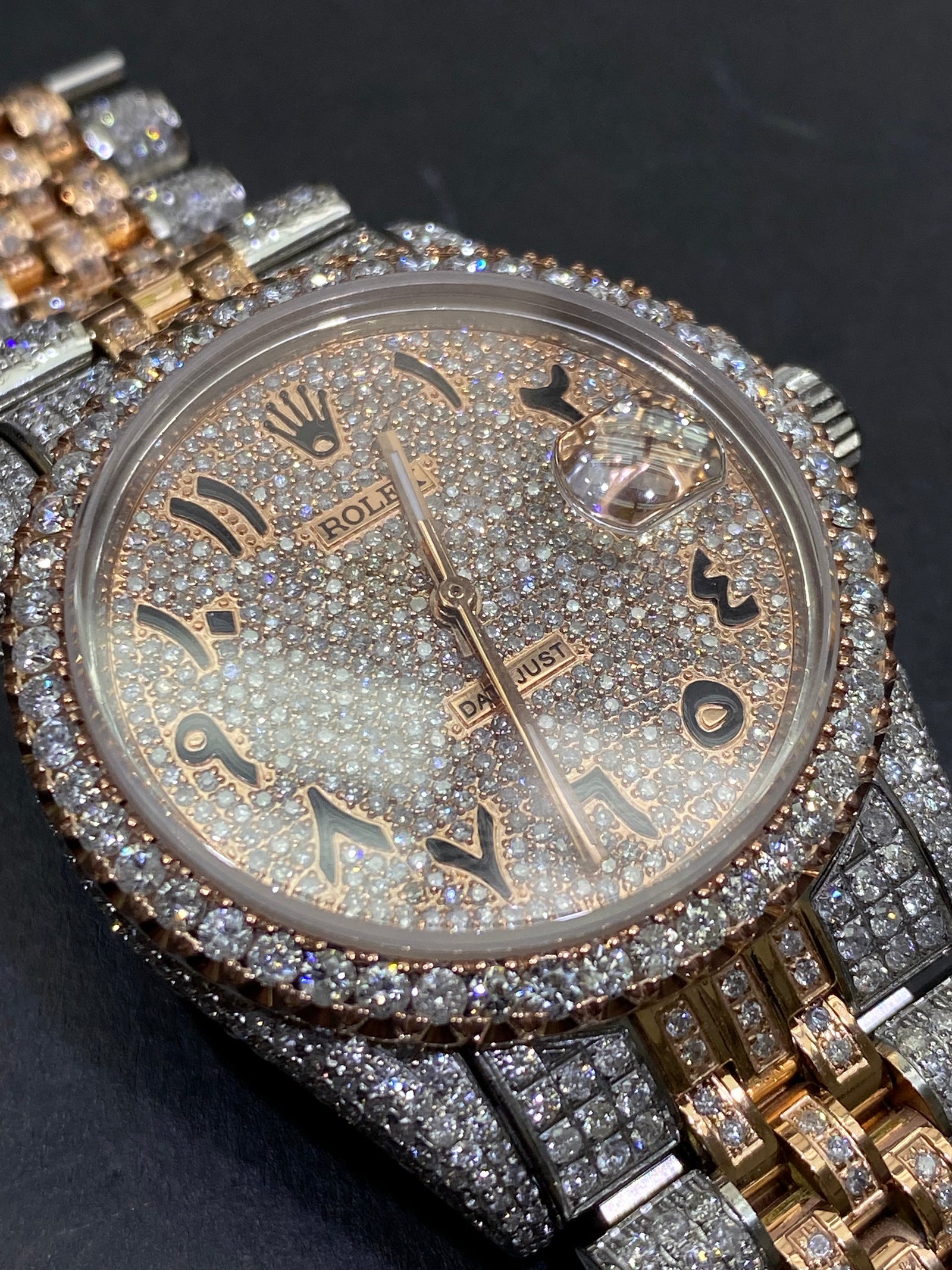 Busted Down Rolex Rose Gold 36mm Watch w/ Arabic Dial with Jubilee ...