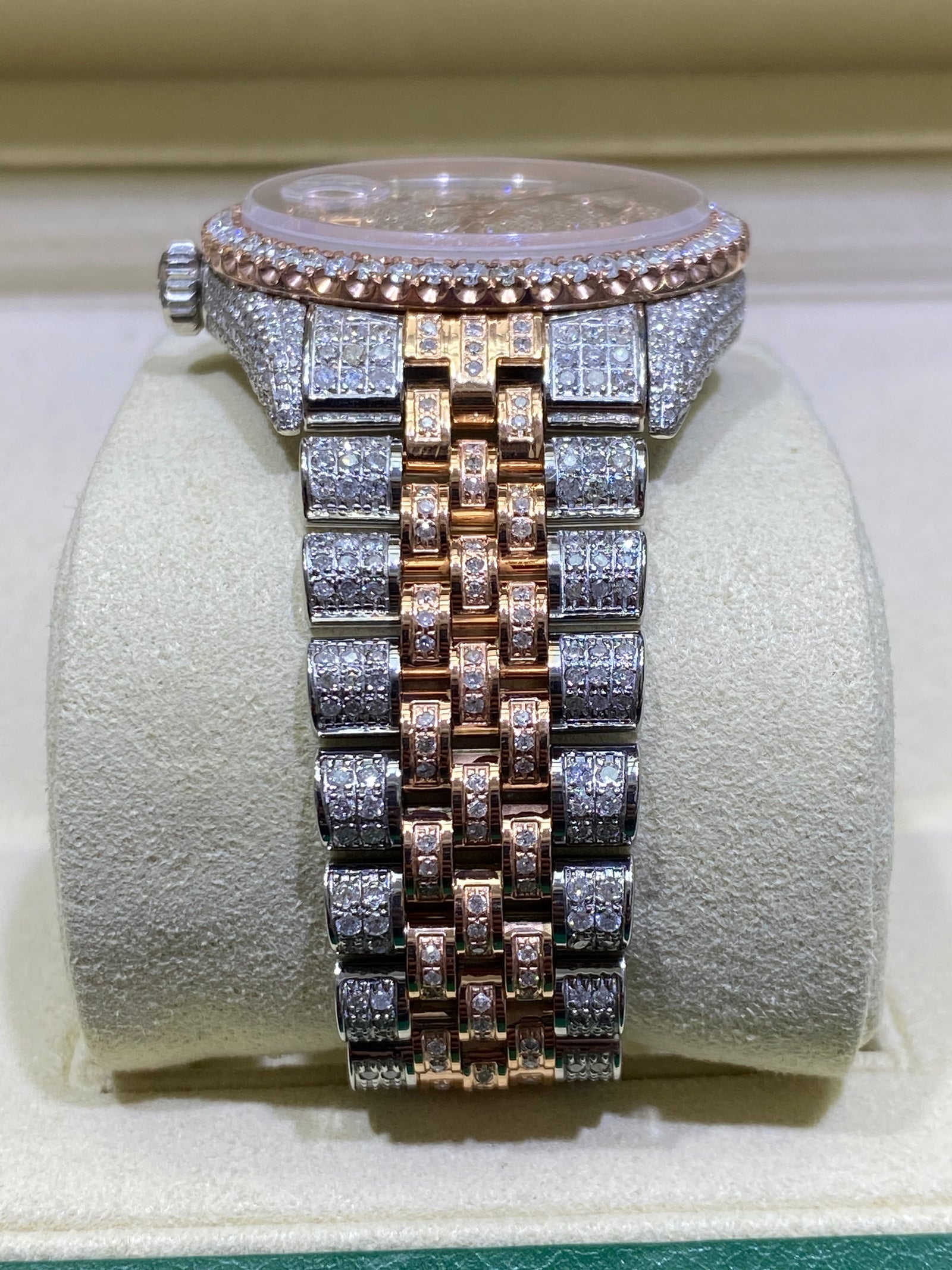 Busted Down Rolex Rose Gold 36mm Watch w/ Arabic Dial with Jubilee ...
