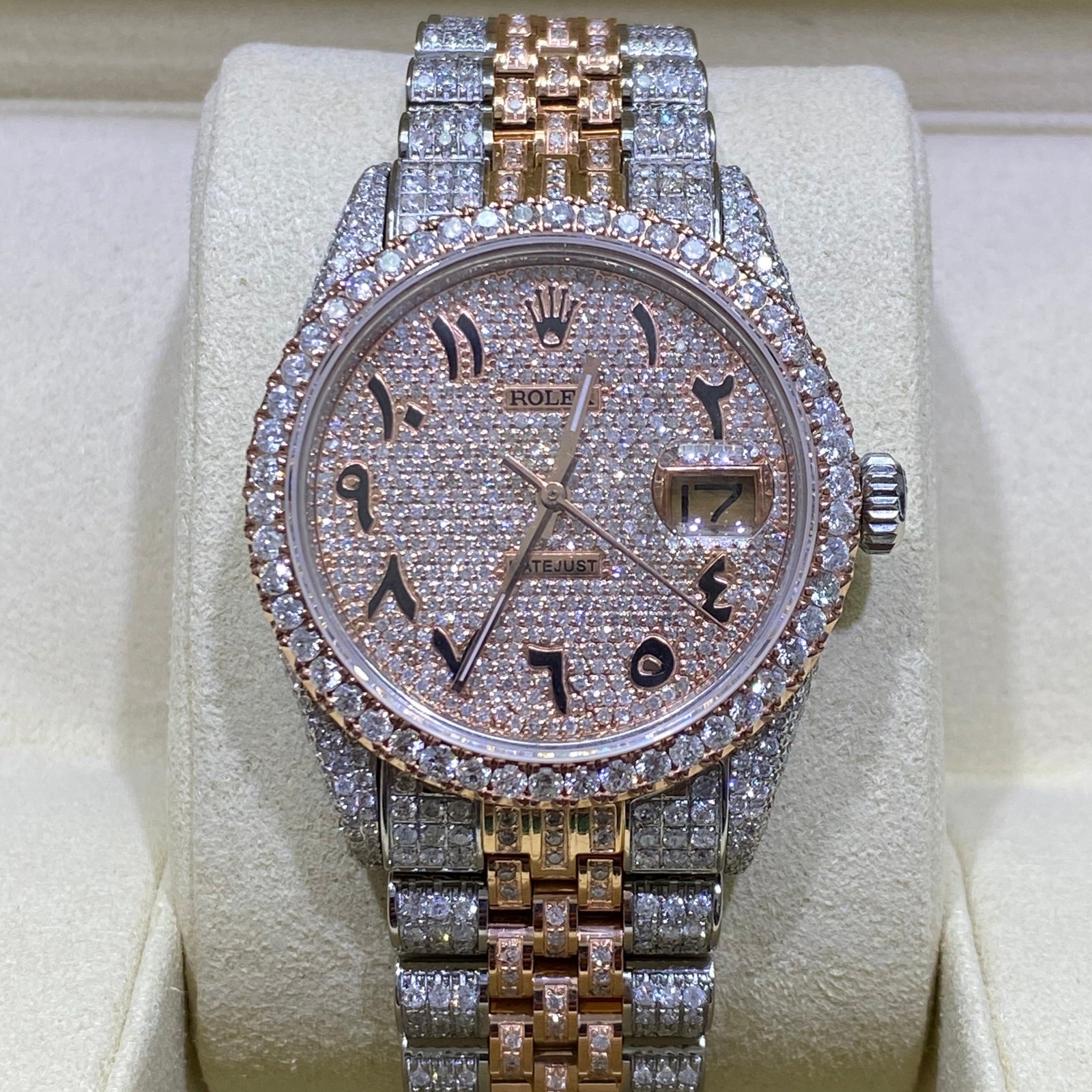 Busted Down Rolex Rose Gold 36mm Watch w/ Arabic Dial with Jubilee ...