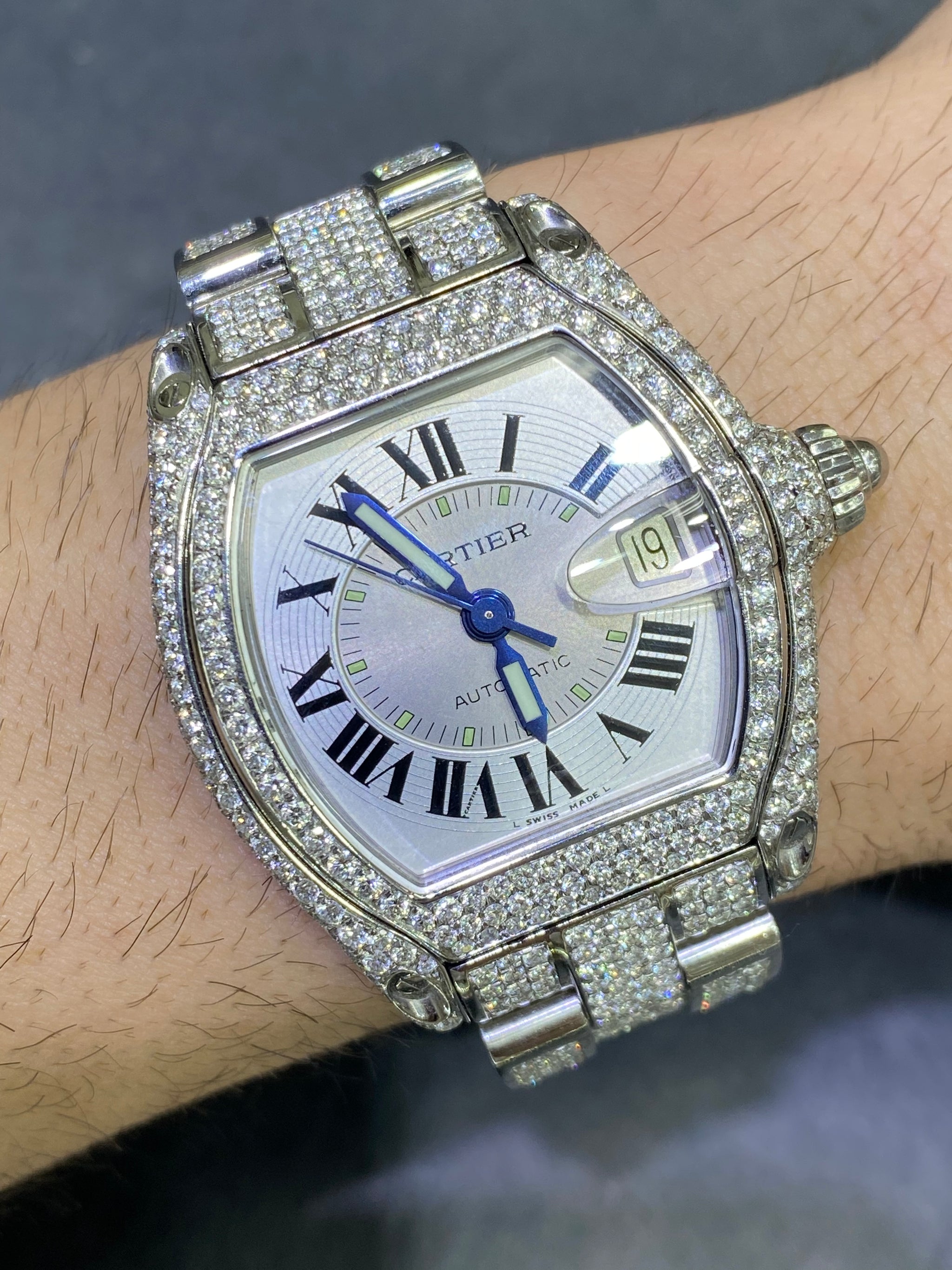 36mm Iced Out Cartier Roadster 1of1 Iced Bust Down Watch | 20 cts VVS1