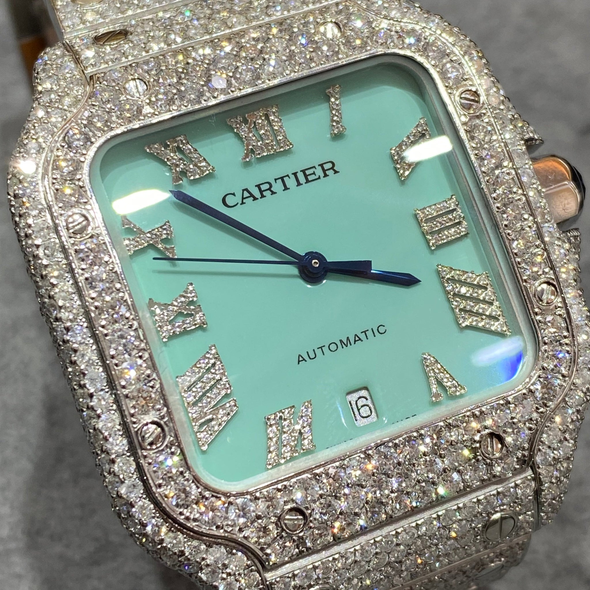 New Iced Out Cartier Watch w/ Blue "Tiffany Style" Dial | 18 cts | VS1