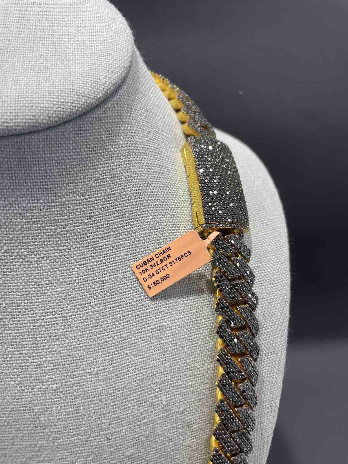 BUST DOWN CUBAN CHAIN 10K BLACK DIAMONDS with 34 CTS