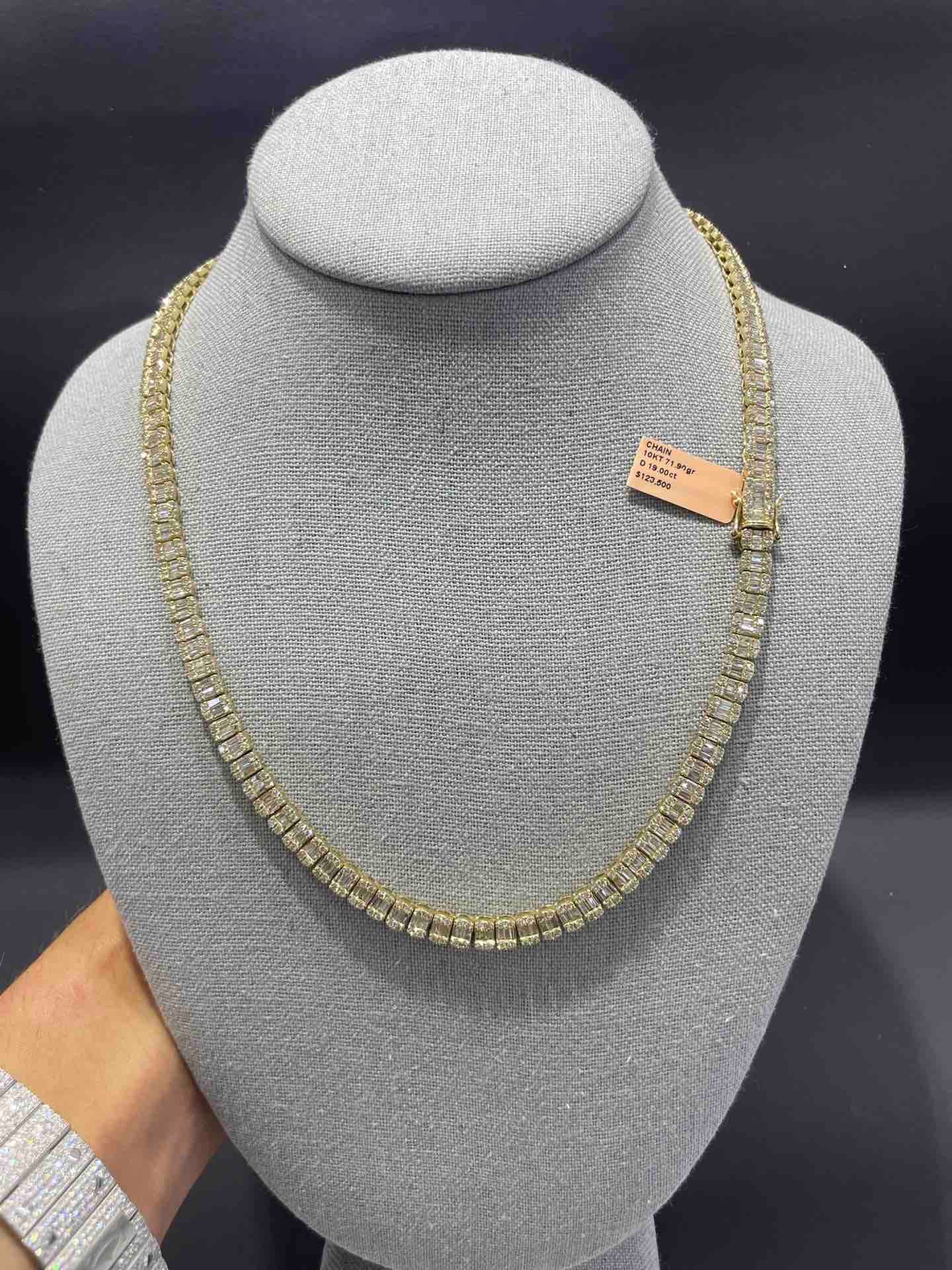 Discover Beautiful Diamond Baguette Chain VVS Iced Yellow 10K | VS1 19 ct💎