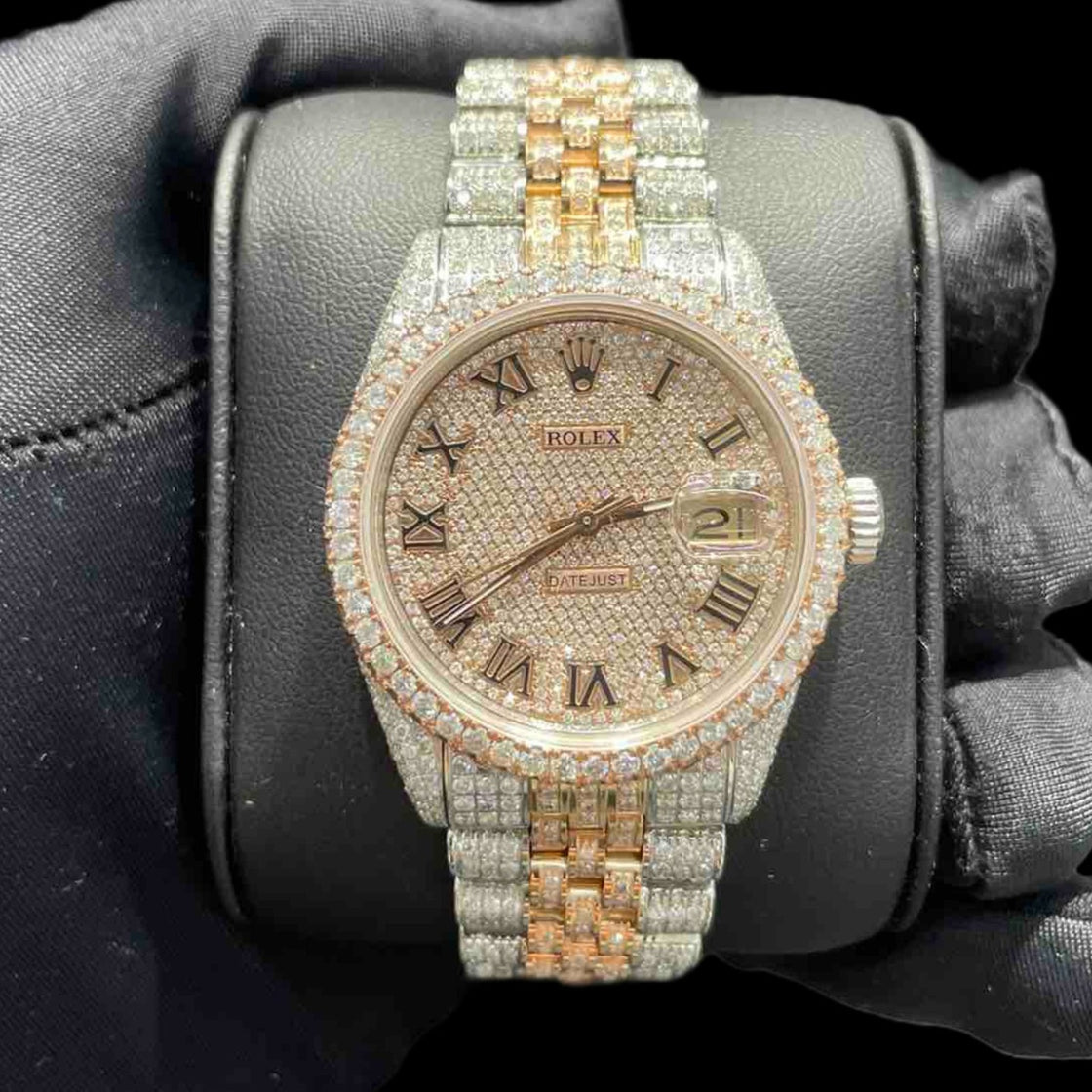 Bust Down Rolex Iced Out 36mm | Rose Gold | Roman Dial | 15 cts VS1💎 – RDP Miami Beach Jewelry