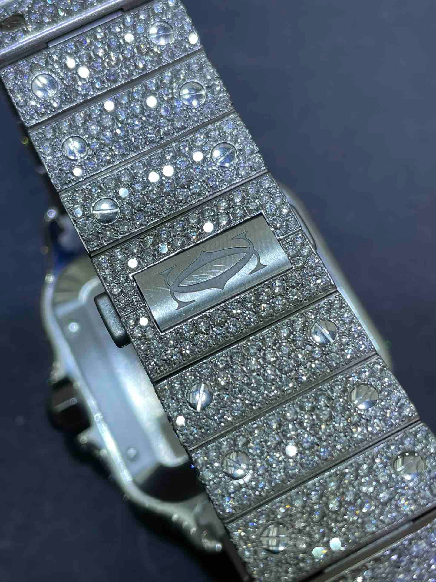 Iced Out Cartier Santos Red Dial 💎 | Santos XL – RDP Miami Beach Jewelry